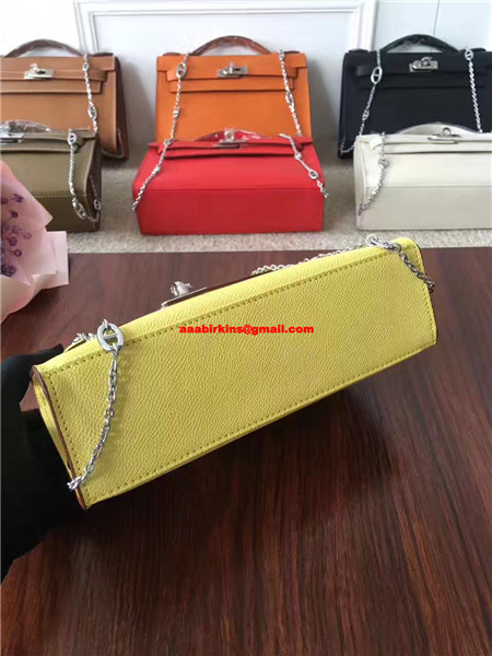 Hermes Mini Kelly 22cm Epsom Leather Yellow Silver With Chain Strap